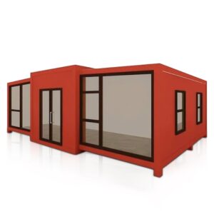 _20ft expandable container house | prefab expandable foldable homes | portable prefabricated 2 bedroom, 1 bath living & kitchen | modular steel frame home | insulated and easy assembly [red]