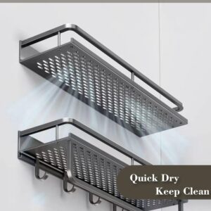 Z metnal Shower Shelves with Towel Bar & Hooks, Small Floating Wall Shelves for Kitchen, Adhesive Shower Caddy Organizer Basket, 16 inch, No Drilling or Wall Mounted, Black,2 pcs