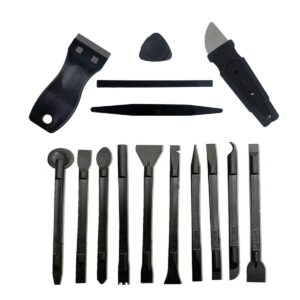 15pcs scraper tool multiple purposes plastic scraper putty knife removal shovel prytool set (black)