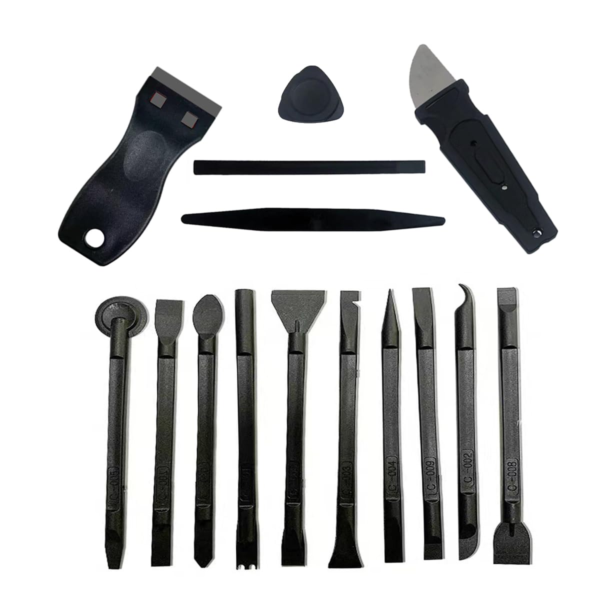 15pcs Scraper Tool Multiple Purposes Plastic Scraper Putty Knife removal shovel pryTool Set (BLACK)