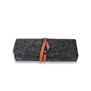 meori felt pencil pouch with artistic vegan leather closure, stylish modern design durable (anthrazite grey, 1 pack)