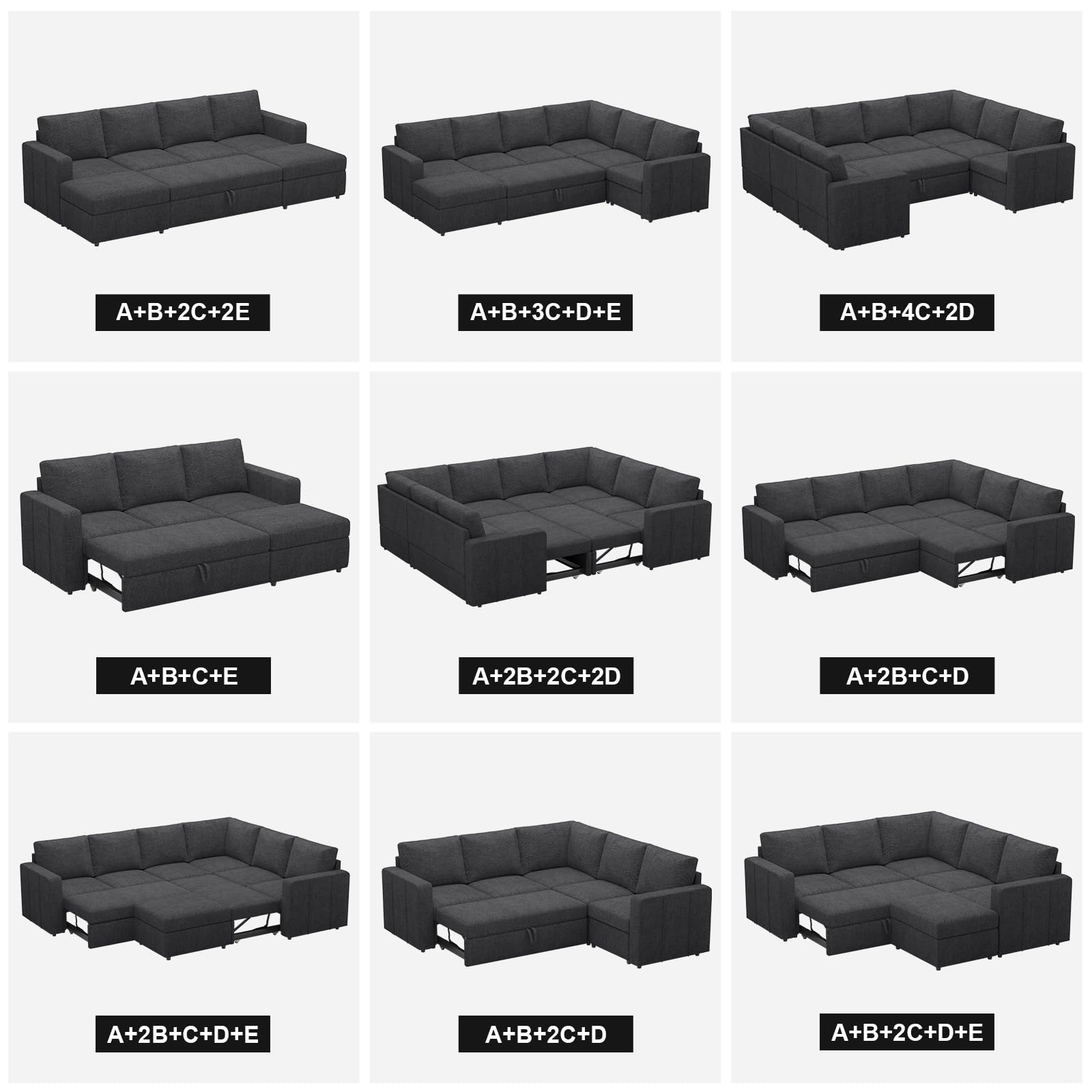 Belffin Middle Module Seat for Modular Sectional Sofa Couch Armless Single Seat Module Sofa Chair Dark Grey