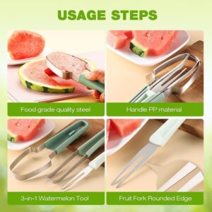 2024 Watermelon Cutter, 3-in-1 Watermelon Fork Slicer Cutter Stainless Steel Watermelon Windmill Cutter, 3 In 1 Summer Watermelon Cutting Tool Fork Slicer Knife Set for Home