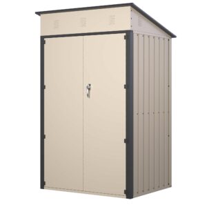 generic 6x4 ft heavy-duty steel outdoor storage shed, stormproof, locking doors, large capacity, utility shed outdoor storage,waterproof backyard shed for bike, tools, lawnmower, beige/brown