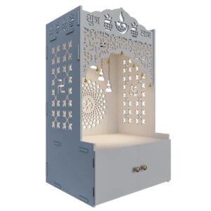 Homscape Divine Wooden Temple for Serenity with Spacious Shelf & Inbuilt Focus Light - White Color