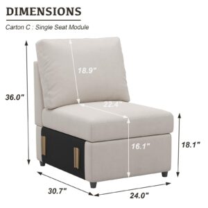 Belffin Velvet Middle Module Seat for Modular Sectional Sofa Couch Armless Single Seat Module Sofa Chair Beige