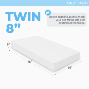 NEO SLEEP 8 Inch Twin Cooling Gel Memory Foam Mattress Medium Firm CertiPUR-US Certified Mattress in a Box Enhanced Pressure Relief Removable Soft Cover No Fiberglass (Twin, 8 in)