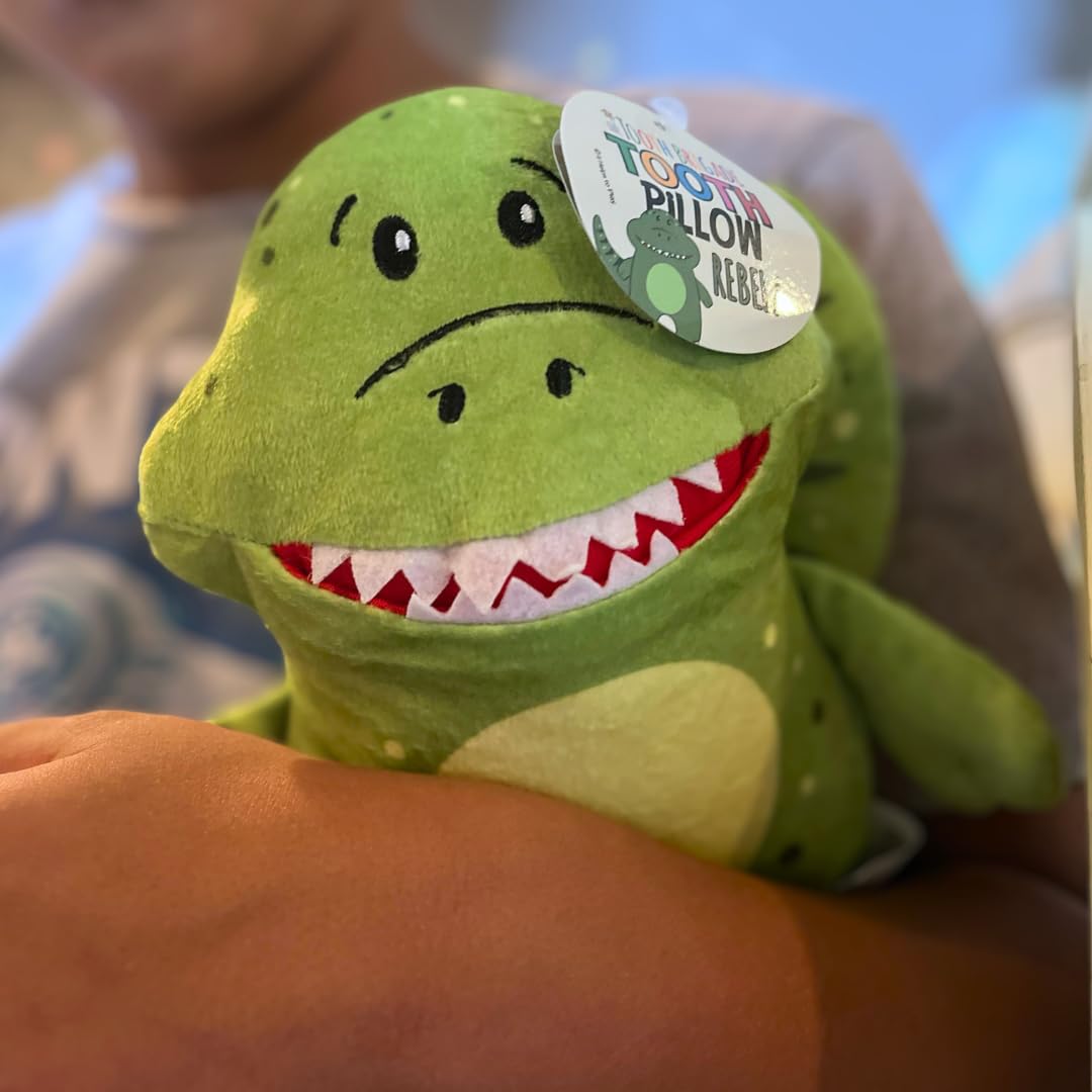 The Tooth Brigade Tooth Fairy Pillow | Fun and Interactive Stuffed Plush Toy with Large Pocket for Lost Teeth, Treasures, Prizes - Perfect for Kids, Boys, & Girls Gift (Rebel Dinosaur)