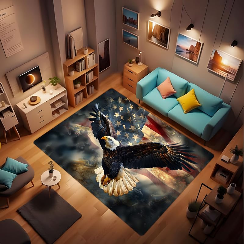 Kroveiu American Bald Eagle Flag Area Rugs American Flag Animal Area Rugs Kitchen Rug Bathroom Entrance Hallway Dining Room Living Room Area Rug Home Decor Area Rugs 60 * 80 inches