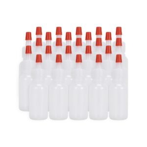 plastic boston round squeeze bottles, ½oz/15ml dropper bottle with yorker red tip caps, 25 pack squirt bottles for liquids, for crafting & paints, condiment bottles for sauces, dressing, oil, honey