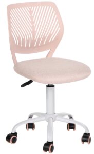 desk chair small armless, comfy home office chair with fabric seating cushion and plastic low-back, adjustable swivel study computer task chair for student children kids with rolling wheels, pink