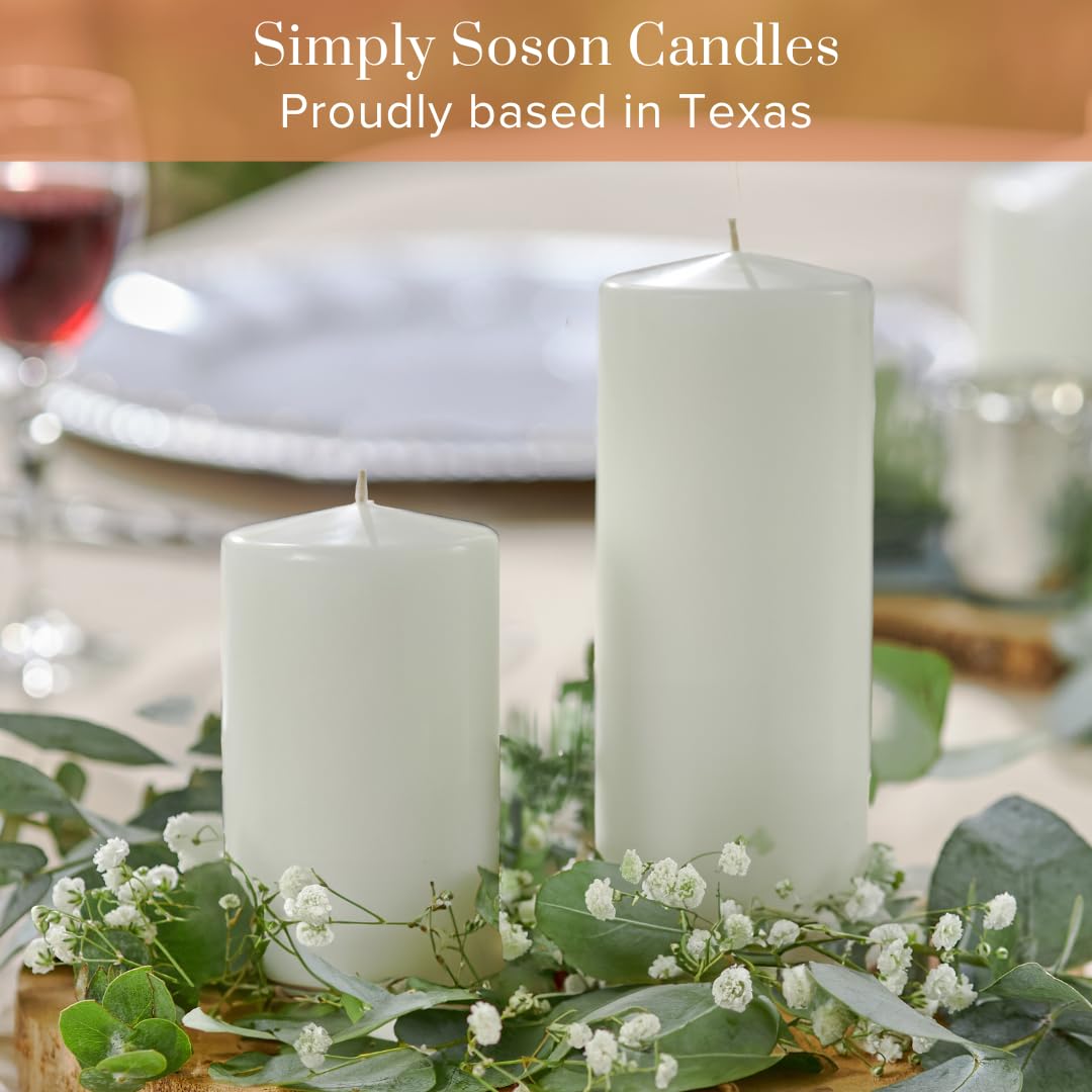 Simply Soson 2.5x4 inch White Pillar Candles, White Candles, Set of 6 White Pillar Candles Bulk 2.5x4, Emergency Candles, Tall Candles, Wax Candle, Unscented Candles, Candle Pack Cone Tip White Pillar