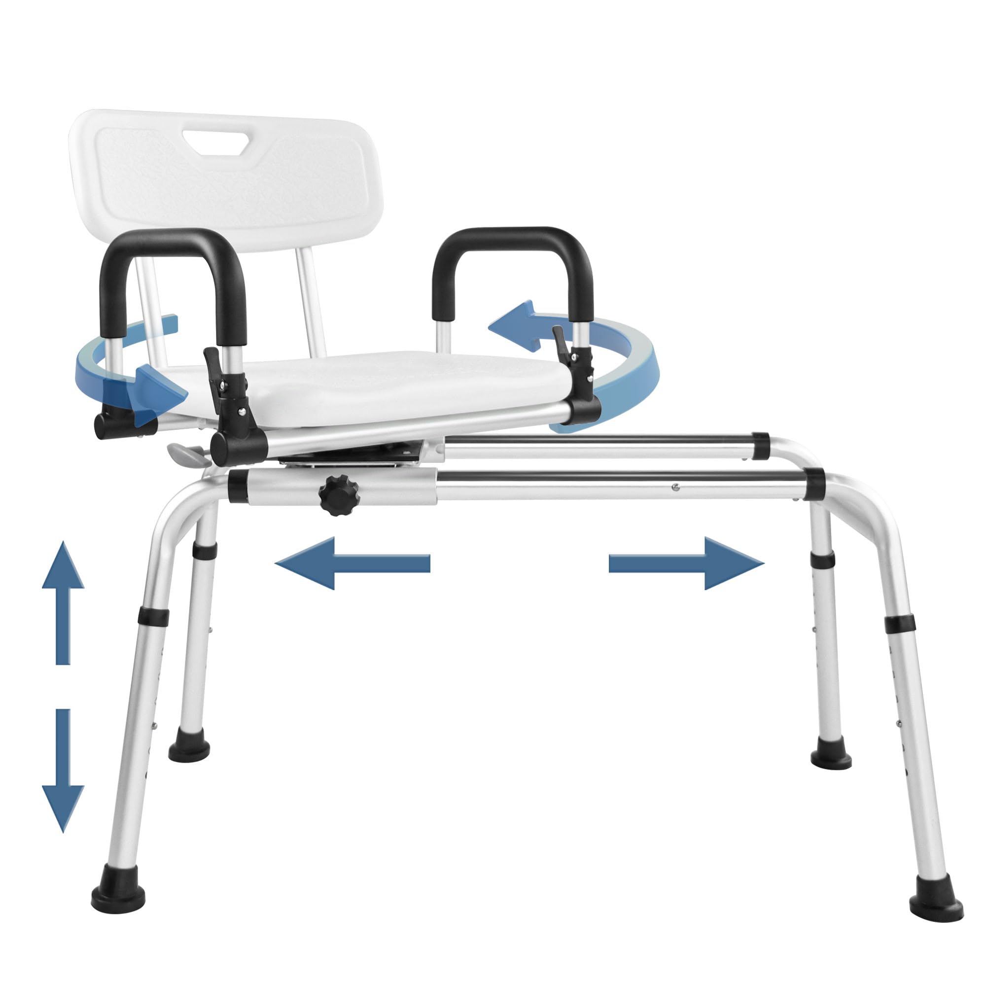 EOSPRIM Sliding Shower Chair Tub Transfer Bench with 360° Swivel Seat, Height Adjustable, Pivoting Arms, 400 Lbs Capacity, for Elderly Disabled and Handicap, Ideal for Bathtubs and Showers (White, L)