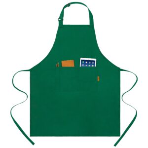 boharers green aprons with pockets - restaurant bib apron for work home kitchen washable chef aprons costume