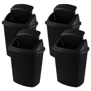 Asking 10 Gallon Kitchen Garbage Can with Swing Top, 4 Pack Plastic Kitchen Trash Bins with Swing Lid, Black