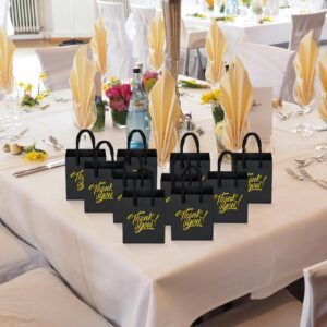 KPOSIYA Small Thank You Gift Bags, 35pcs Mini Gift Bags with Handles,4 x 2.75 x 4.5 Black Small Gift Bags with Tag for Christmas Thanksgiving Party Favors (Black Gold)