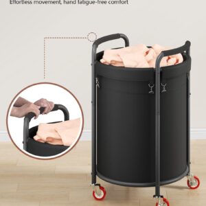 Laundry Basket with Wheels, Rolling Laundry Hamper, 50 Gal. (190L), Round Laundry Sorter Cart with 4 Casters, Removable Liner, Steel Frame with Handle for Bedroom, Bathroom, Laundry Room