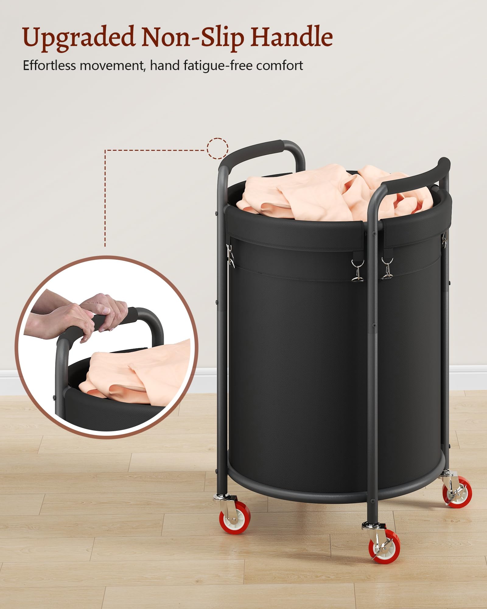 Laundry Basket with Wheels, Rolling Laundry Hamper, 50 Gal. (190L), Round Laundry Sorter Cart with 4 Casters, Removable Liner, Steel Frame with Handle for Bedroom, Bathroom, Laundry Room