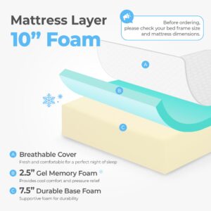 NEO SLEEP 10 Inch Queen Cooling Gel Memory Foam Medium Firm Mattress Cool Sleep Pressure Relief CertiPUR-US Certified Mattress-in-a-Box Kids and Adults No Fiberglass (Queen, 10 in)