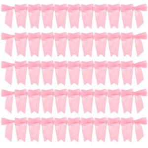 Twist Tie Bows, 50 Pack Pink Satin Bows for Crafts 3.5" Pre-Tied Pink Ribbon Bows Wedding Favors Ribbon Bows for Gift Wrapping Treat Bag Present Craft Bridal Shower Christmas Thanksgiving