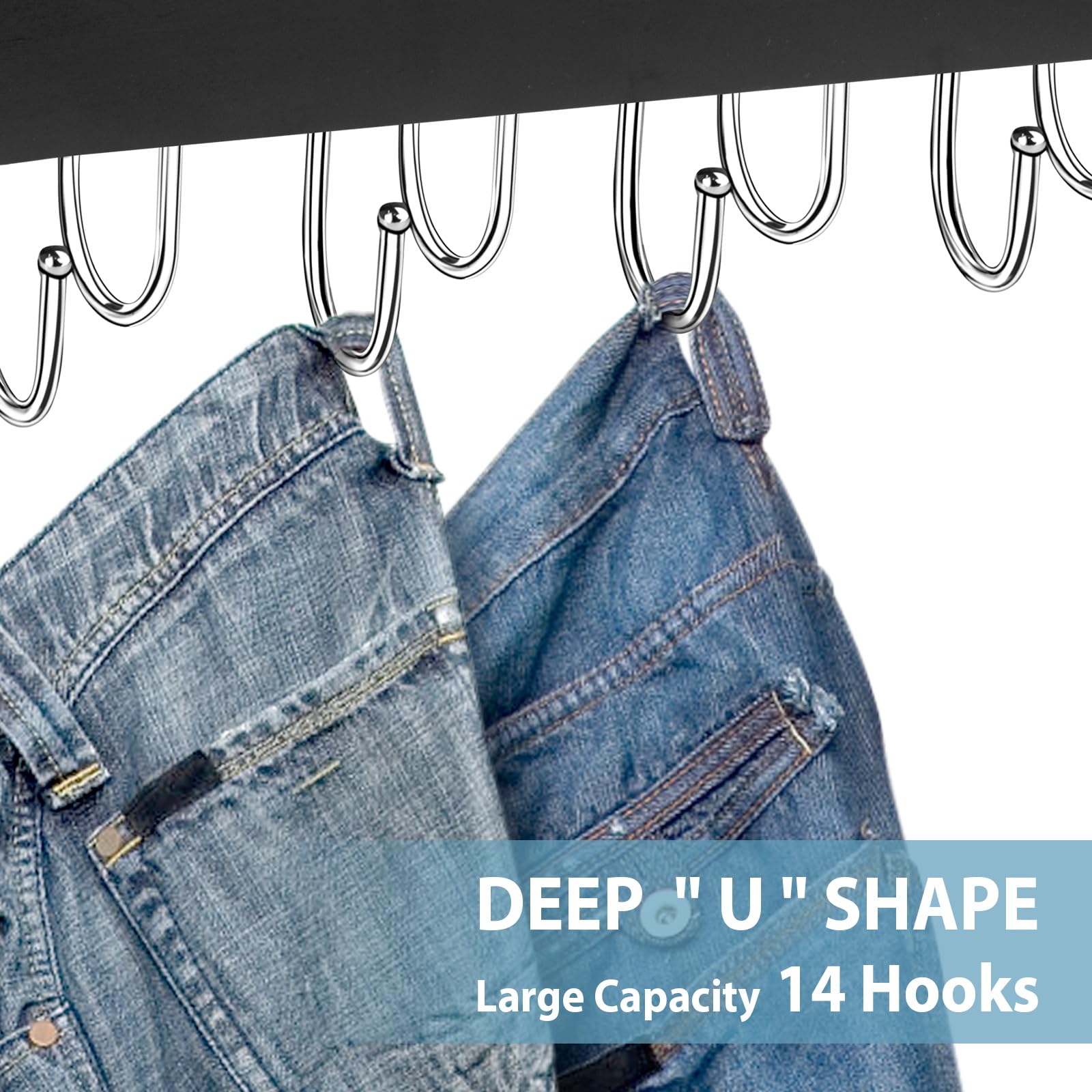 Jean Organizer for Closet, Jeans Hanger, 14 Hooks Wood Hanger for Jeans, Pants Hangers Space Saving-1 Pack