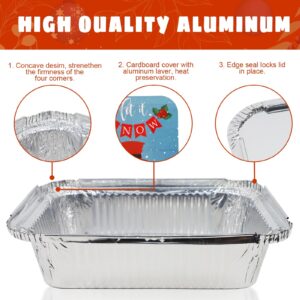 MorTime Christmas Aluminum Pans with Lids, 56 Pcs Disposable Foil Pans with Christmas Themed Lids Foil Food Containers for Leftovers Holiday Treats