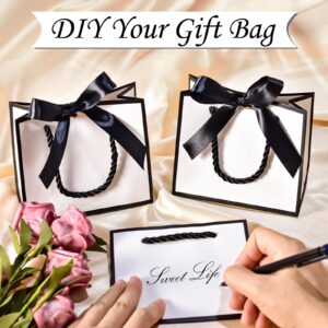 EQOREIIN 50 PCS Small Gift Bags with Handles,White Mini Bags,5.5x 2.5x4.7 Inches Small Thank You Gift Bags Bulk with Ribbon for Party Favors,Mother's Day, Goodie, Weddings,Baby Shower(White Black)