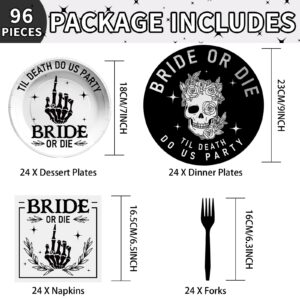 Bride or Die Bachelorette Party Decorations Tableware Se,96pcs Til Death Do Us Party Pater Plates and Napkins Skull Gothic for Bridal Shower Halloween Bachelorette Birthday Party Supplies Serves 24