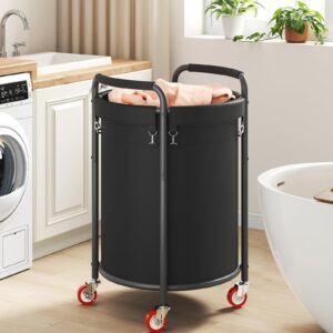 Laundry Basket with Wheels, Rolling Laundry Hamper, 50 Gal. (190L), Round Laundry Sorter Cart with 4 Casters, Removable Liner, Steel Frame with Handle for Bedroom, Bathroom, Laundry Room