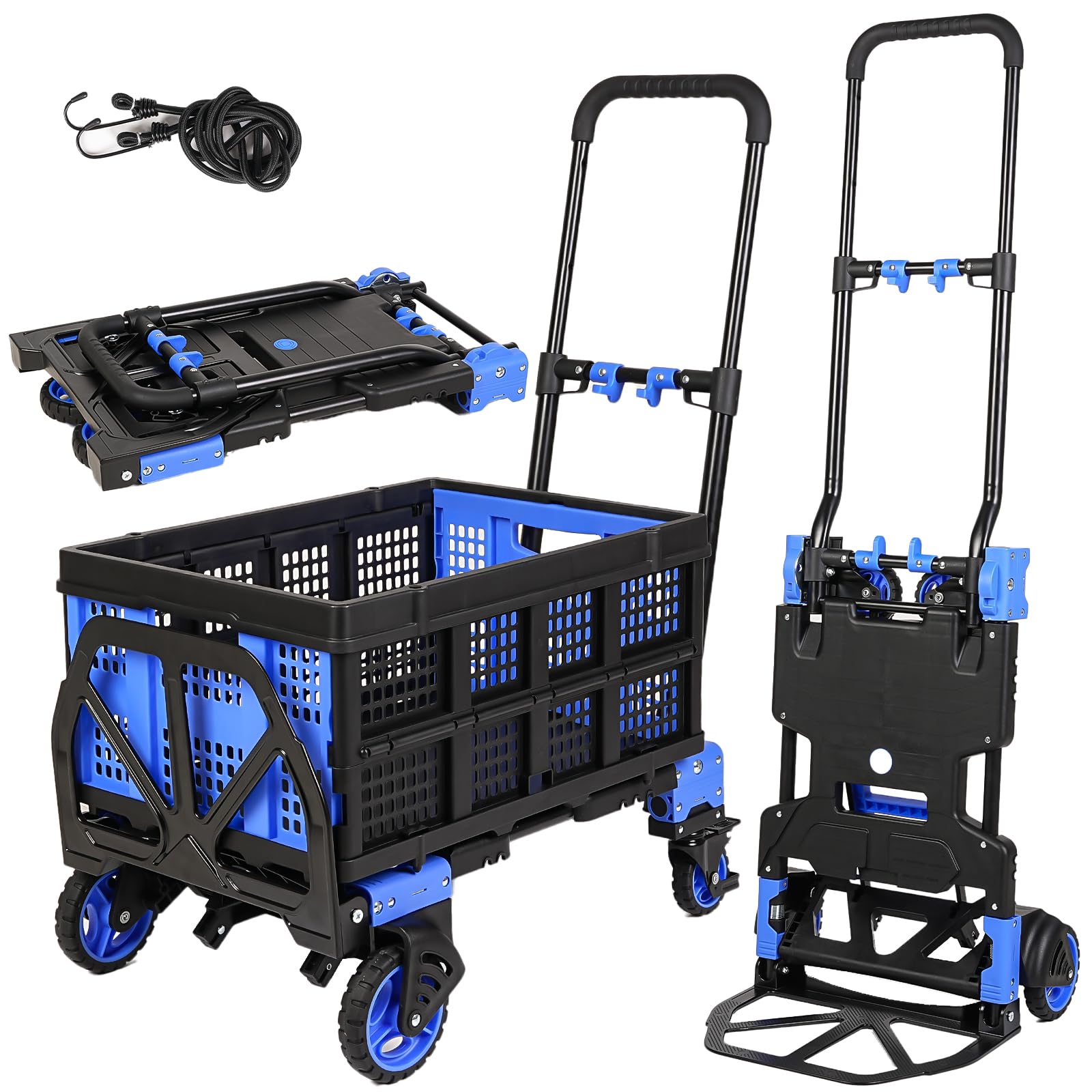 ITEFDTUTNE 2 in 1 Folding Hand Truck Dolly with Basket,330LBS Capacity Hand Cart Foldable, Folding Dolly Cart with Wheels, Collapsible Dolly, Hand Truck Foldable Dolly with Retractable Handle