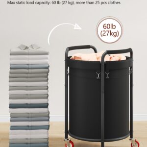 Laundry Basket with Wheels, Rolling Laundry Hamper, 50 Gal. (190L), Round Laundry Sorter Cart with 4 Casters, Removable Liner, Steel Frame with Handle for Bedroom, Bathroom, Laundry Room