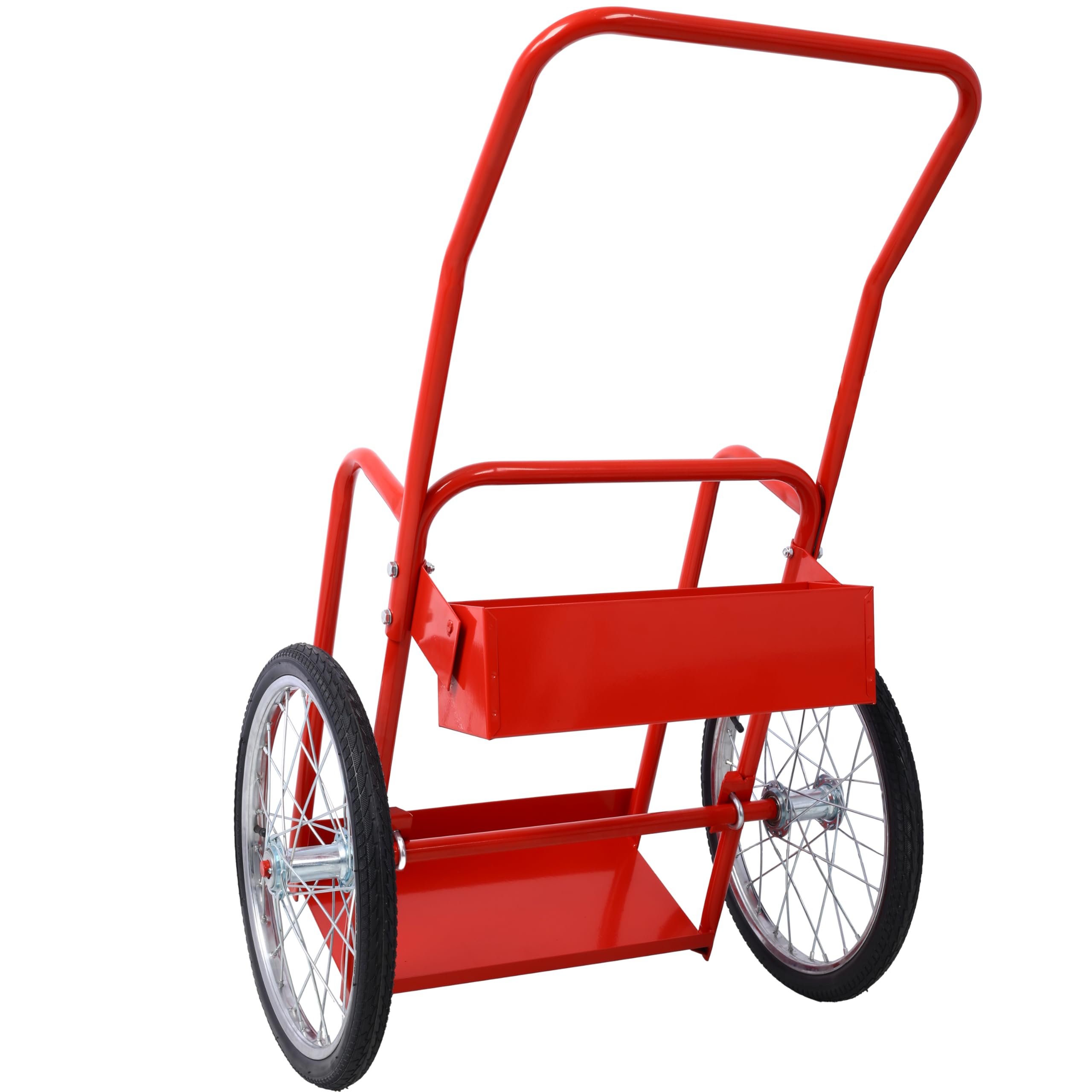 Dual Cylinder Cart Dolly Heavy-Duty Oxygen and Acetylene Tank Trolley with 20" Pneumatic Wheels 220 lb Capacity 47.2" Height, 29.7" Length, and 21.5" Width for Cylinder Tank Transport Red