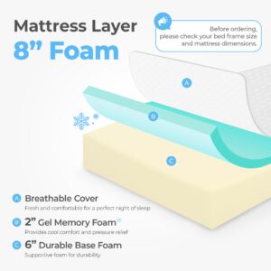 NEO SLEEP 8 Inch Twin Cooling Gel Memory Foam Mattress Medium Firm CertiPUR-US Certified Mattress in a Box Enhanced Pressure Relief Removable Soft Cover No Fiberglass (Twin, 8 in)