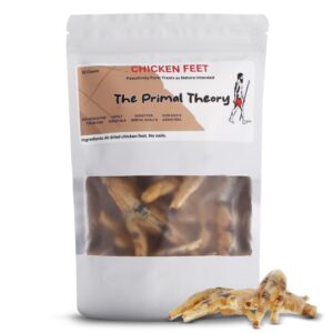 the primal theory chicken feet dog treats - single-ingredient dehydrated chicken feet for dogs - natural dog chews - no nails, no additives, high protein dried chicken feet for dogs