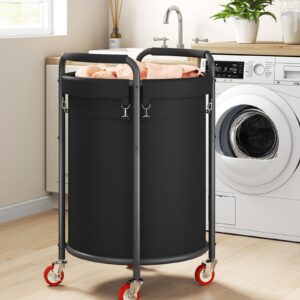 Laundry Basket with Wheels, Rolling Laundry Hamper, 50 Gal. (190L), Round Laundry Sorter Cart with 4 Casters, Removable Liner, Steel Frame with Handle for Bedroom, Bathroom, Laundry Room