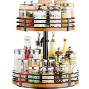 ovicar lazy susan turntable organizer adjustable - 2 tier wood rotating spice rack 12 inch lazy susan for kitchen countertop cabinet pantry cupboard dining table bathroom coffee bar home storage