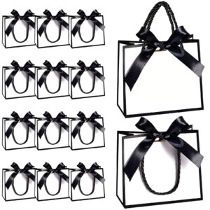 eqoreiin 50 pcs small gift bags with handles,white mini bags,5.5x 2.5x4.7 inches small thank you gift bags bulk with ribbon for party favors,mother's day, goodie, weddings,baby shower(white black)