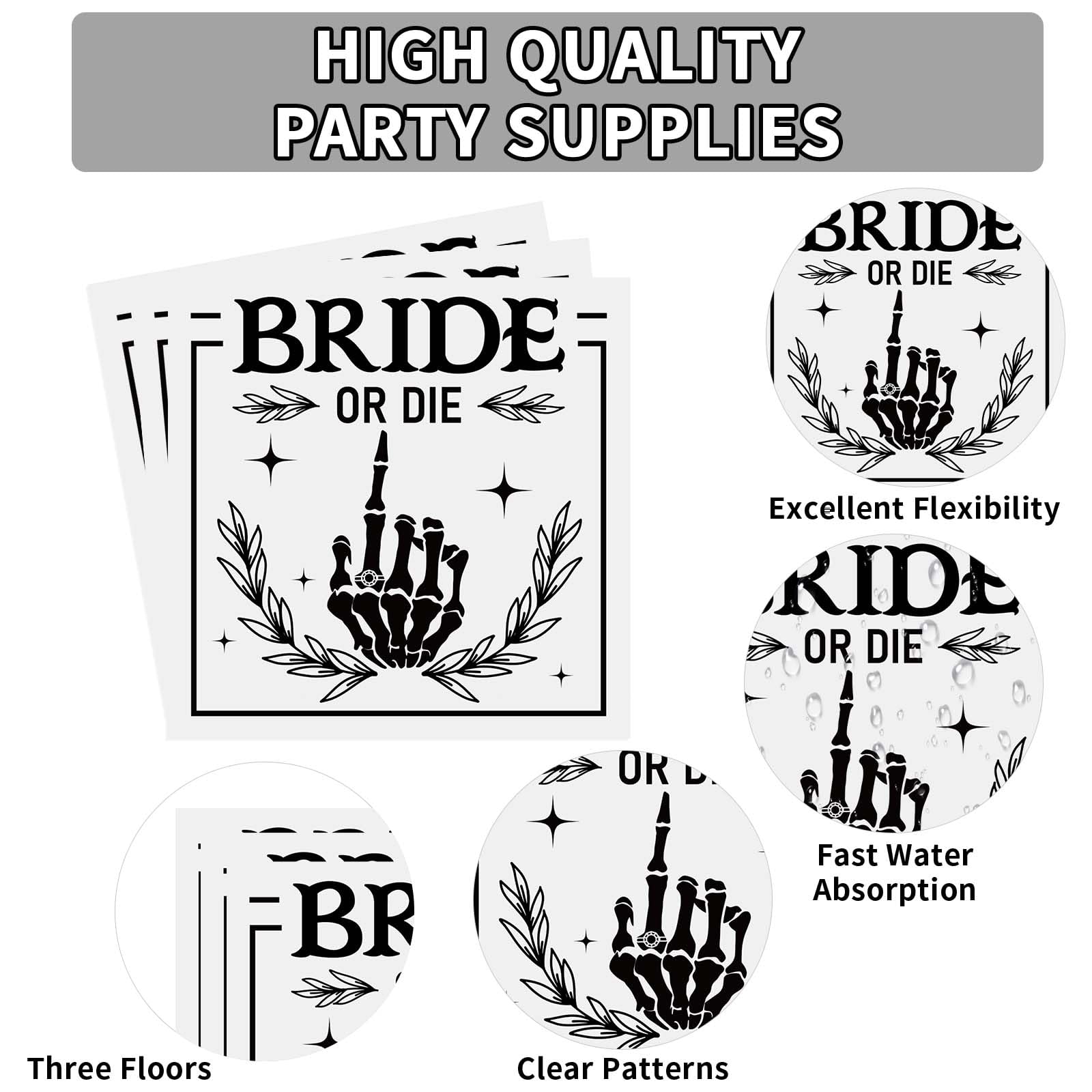 Bride or Die Bachelorette Party Decorations Tableware Se,96pcs Til Death Do Us Party Pater Plates and Napkins Skull Gothic for Bridal Shower Halloween Bachelorette Birthday Party Supplies Serves 24