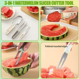 3-in-1 Watermelon Fork Slicer Cutter,Watermelon Cutter Slicer Tool,Stainless Steel Watermelon Windmill Cutter,Melon Cutter Knife Portability Fruit Fork for Kitchen, picnicking (Green)