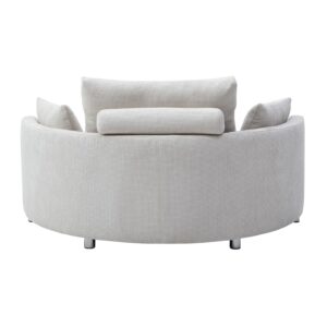 EXZLFA Oversized Round Foldable Sofa Sleeper Chair Bed， Fold Out Lazy Floor Recliner Convertible Two Layer Upholstered Wide Seat Couch with 3 Pillows for Living Room Bedroom Guest Room (Beige)