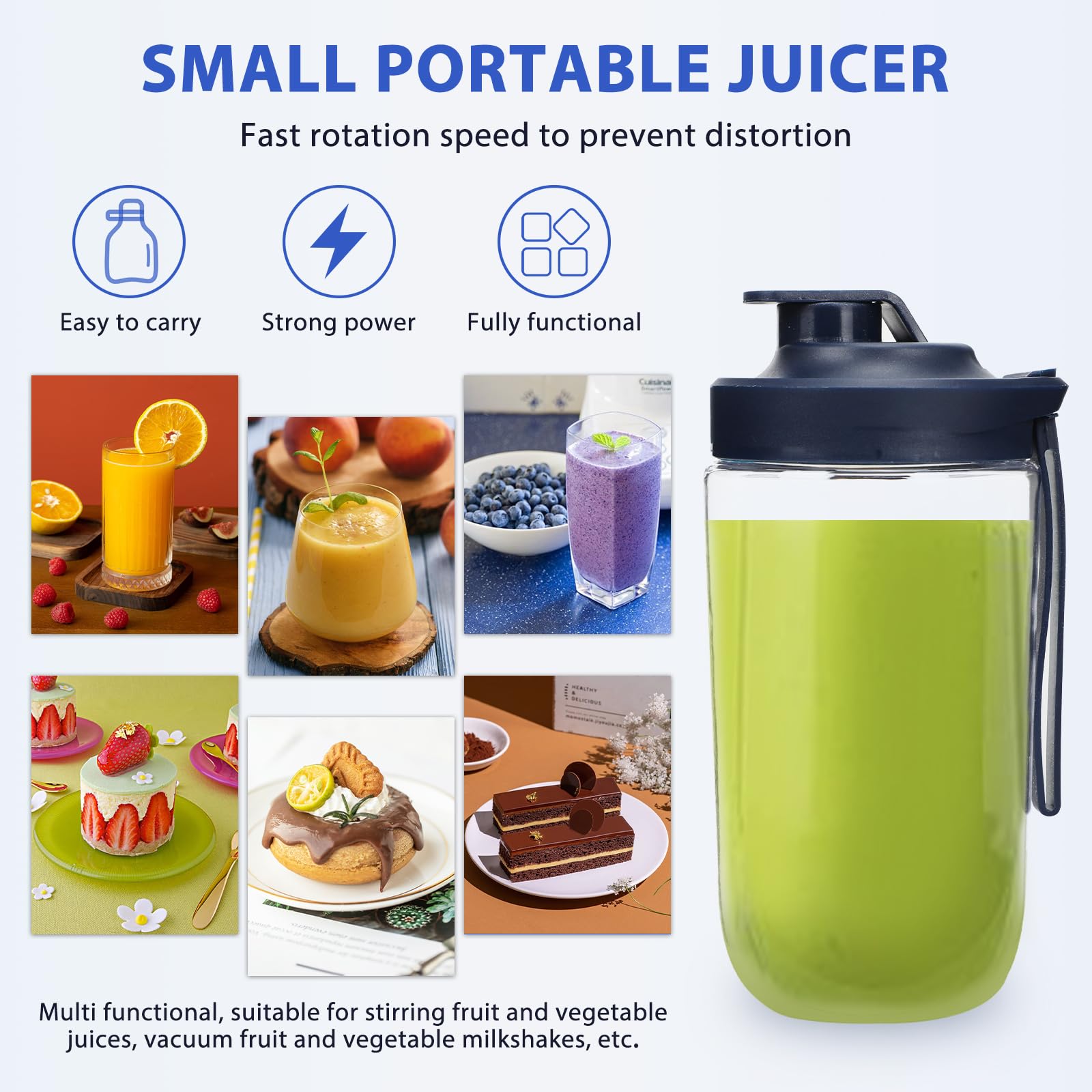 VANTREEGAO Portable Blender, Personal Size Blender for Shakes and Smoothies, Waterproof USB Rechargeable Mini Blender Cup with Sharper Blades Hand-held Blender suitable for Kitchen, Travel, Sport