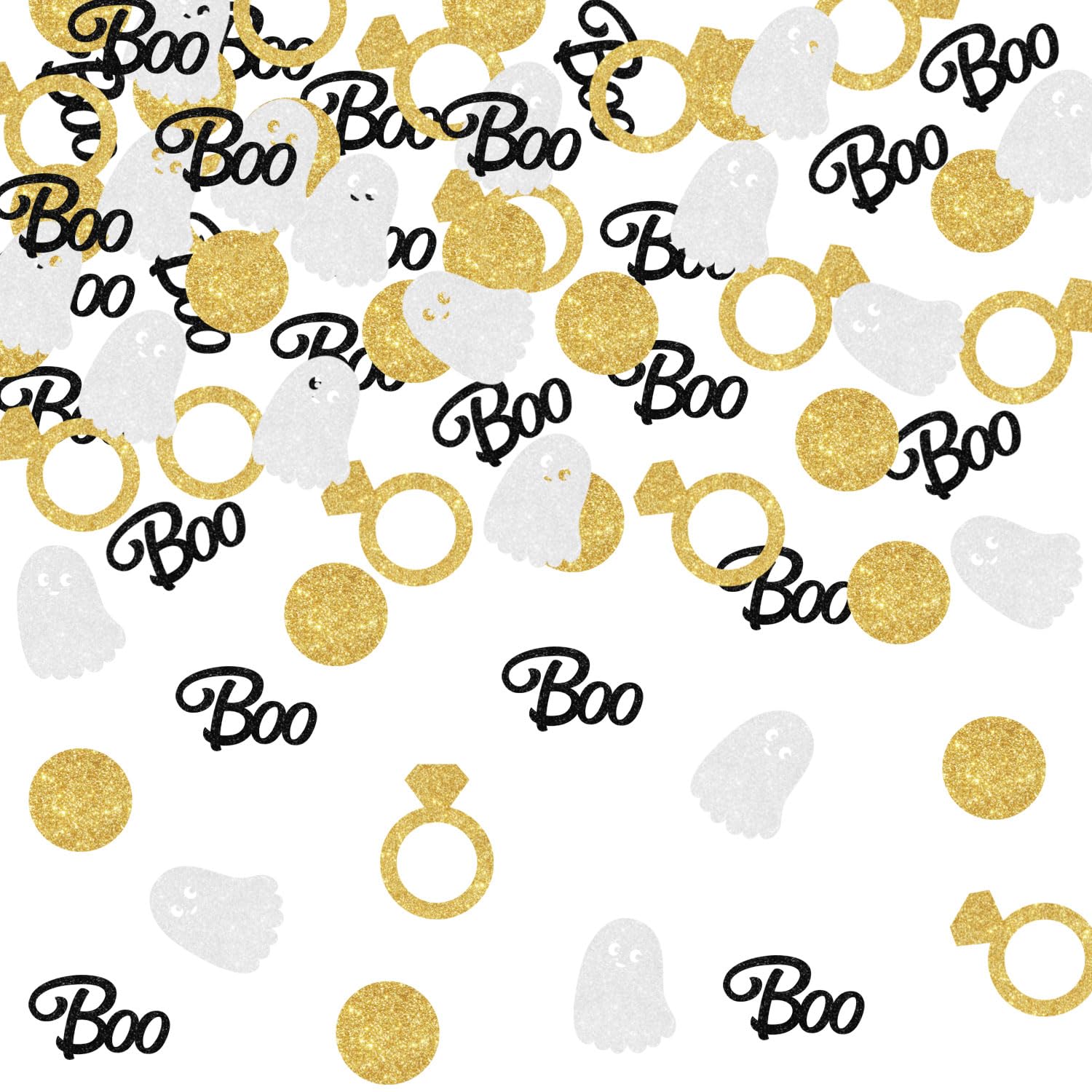 200Pcs Halloween She Found Her Boo Themed Bridal Shower Confetti Gold Black Ghost Diamond Ring Confetti Halloween Table Decorations for Halloween Bridal Shower Engagement Wedding Party Decor Supplies