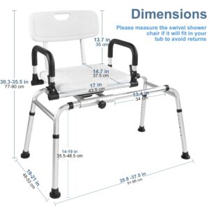 EOSPRIM Sliding Shower Chair Tub Transfer Bench with 360° Swivel Seat, Height Adjustable, Pivoting Arms, 400 Lbs Capacity, for Elderly Disabled and Handicap, Ideal for Bathtubs and Showers (White, L)