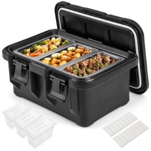 costway insulated food pan carrier, 31 qt catering hot box w/ 3 food-grade pans, side handles, locking buckles, commercial stackable food warmer for family gathering buffets canteen restaurant (1)