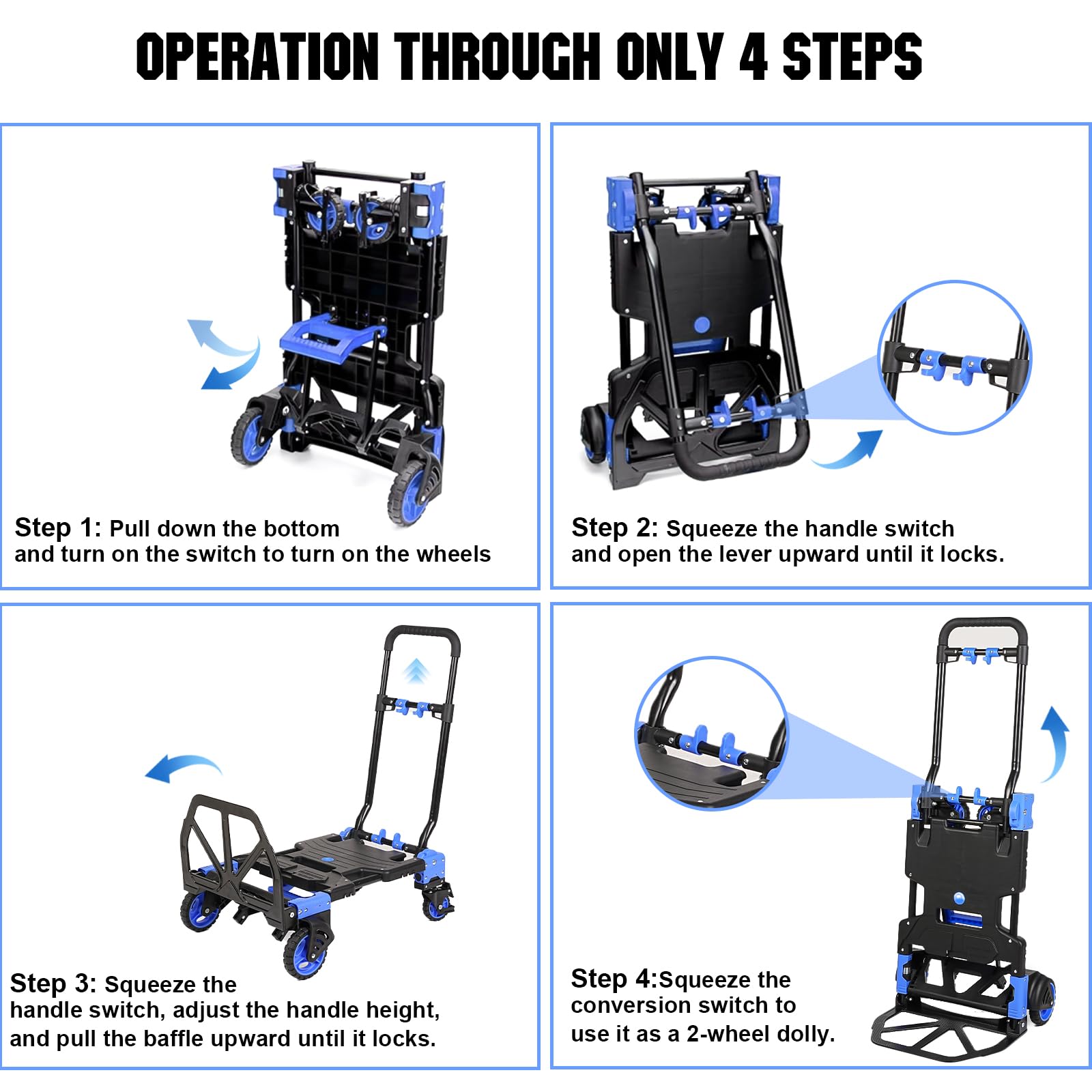 ITEFDTUTNE 2 in 1 Folding Hand Truck Dolly with Basket,330LBS Capacity Hand Cart Foldable, Folding Dolly Cart with Wheels, Collapsible Dolly, Hand Truck Foldable Dolly with Retractable Handle