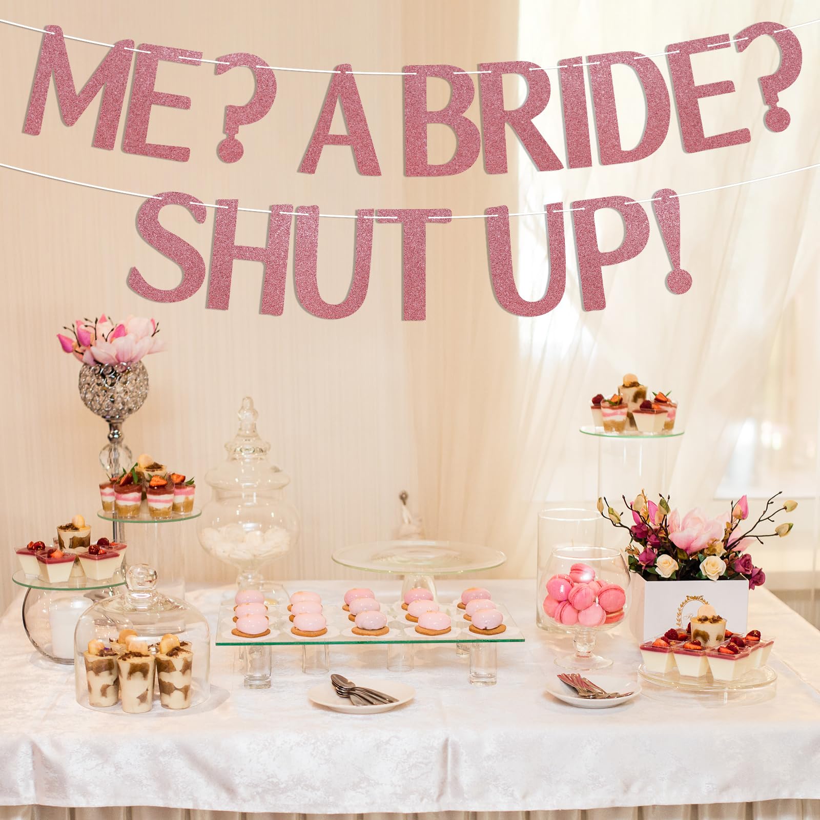 Me? A Bride? Shut Up! Banner - Bachelorette Party Decorations, Funny Bridal Shower Party Bachelorette Party Decorations Rose Gold Glitter