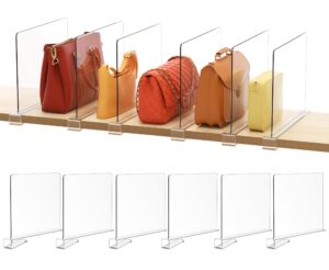 famyards 6 pcs clear shelf dividers for closet organization, purse organizer for wooden or vertical shelving, perfect for sweater, shirts, handbags in bedroom