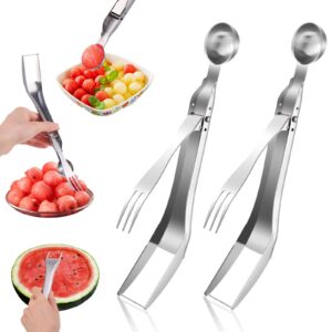 tyqour 2pcs stainless steel watermelon fork slicer 3-in-1double head portable fruit cutter watermelon cutter tool, fruit fork cut watermelon for family parties camping kitchen gadget