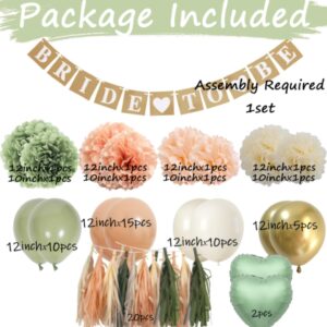 Bridal Shower Decorations Sage Green - Peach Olive Green Boho Bachelorette Party Decorations with Balloons Tissue Paper Flower Pompoms and Tassel Garland (Sage green + Peach)