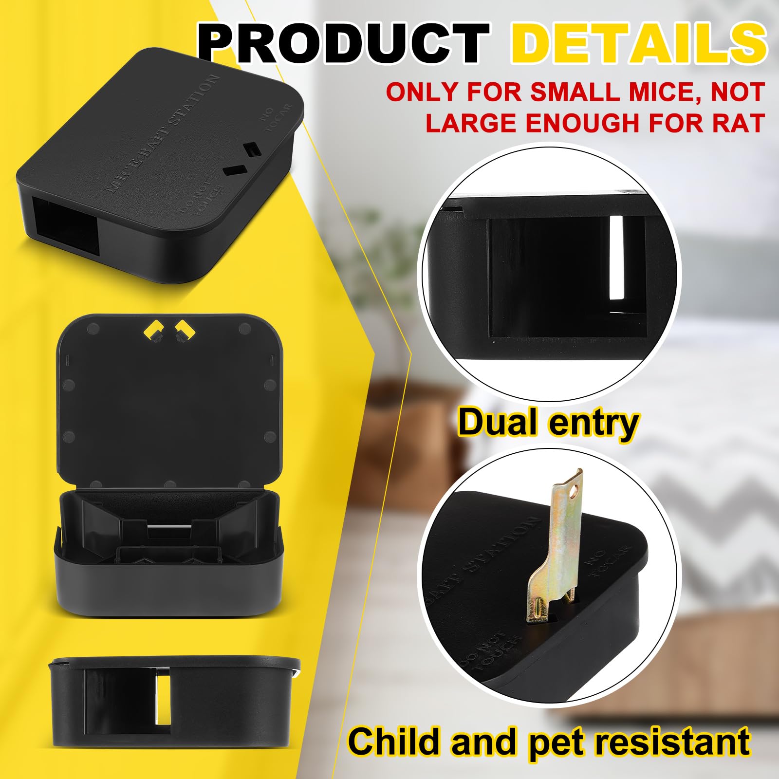 Qualirey 12 Pcs Mouse Bait Stations Mouse Stations with Keys Mouse Traps, Keeps Children and Pets Indoor and Outdoor, Only for Small Mice, Bait Not Included (Black)